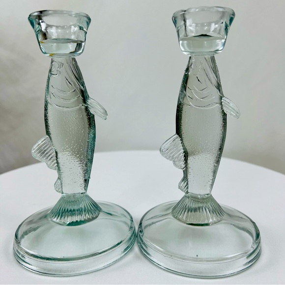 Accents | Rare Find Vintage Set Of Two Clear Pressed Glass Fish ...